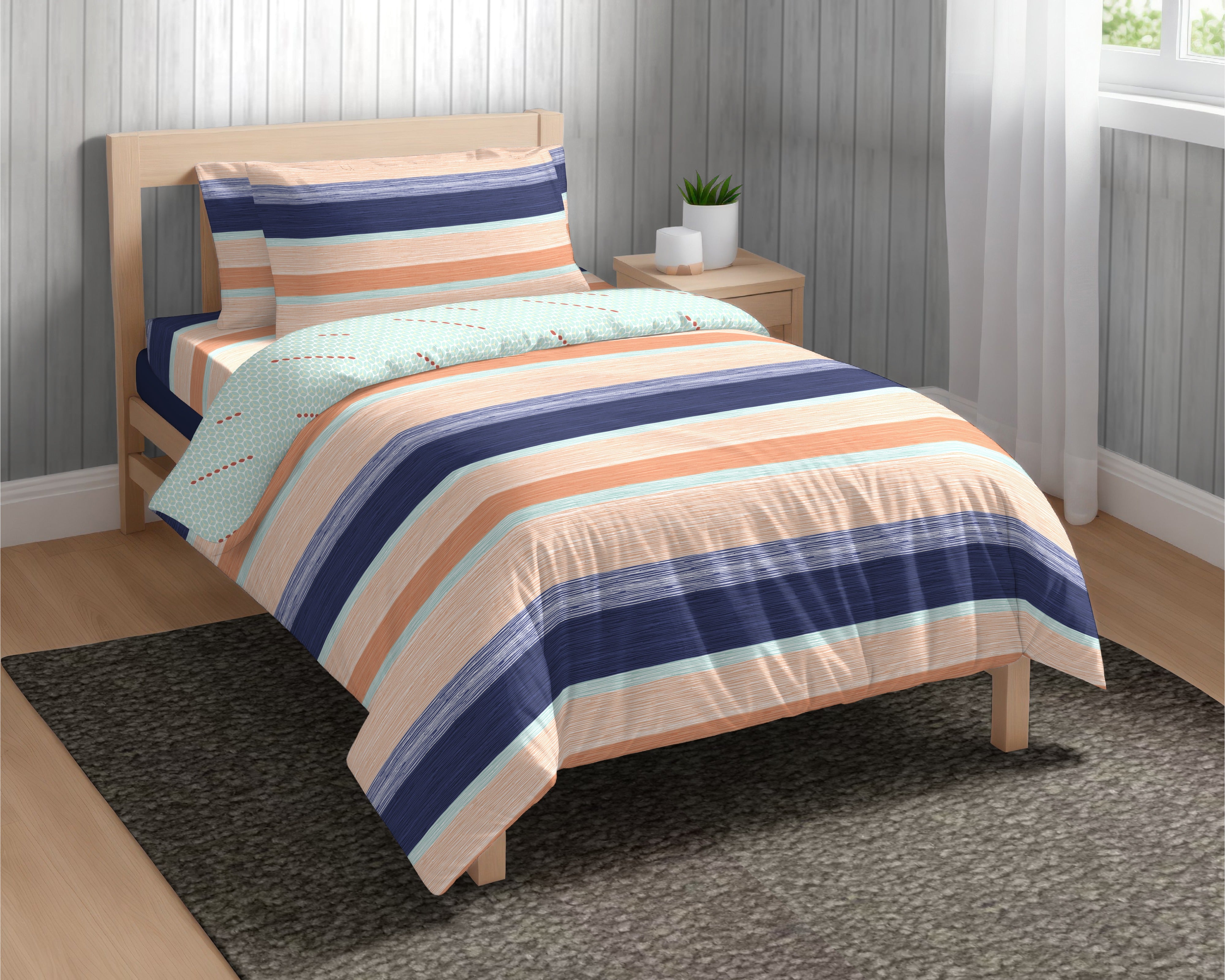 Nautical Stripes Blue Single Bed in a Bag – TheHappyPod